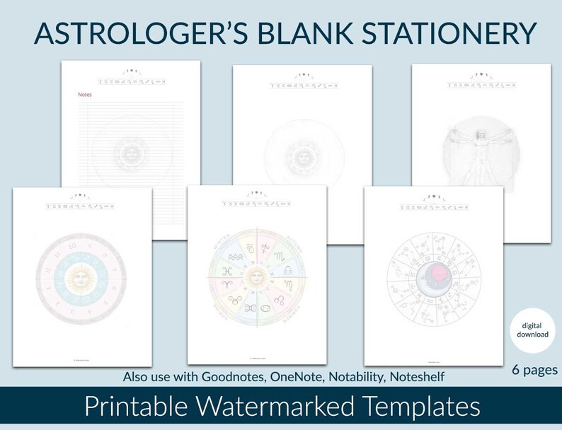 Astrology Printable Stationery Sheet Bundle, Watermarked Study ...