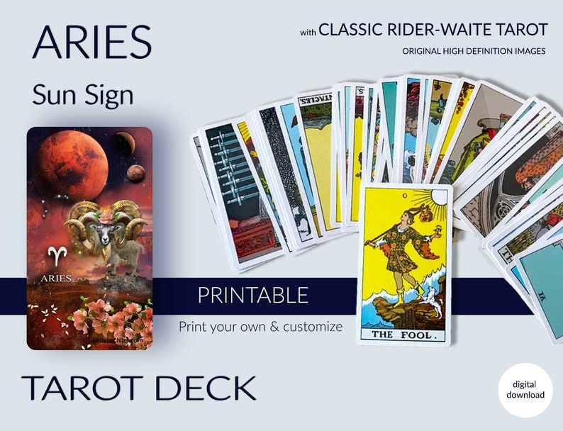Aries Tarot Deck. Printable Rider-waite Tarot Card Bundle With Zodiac ...