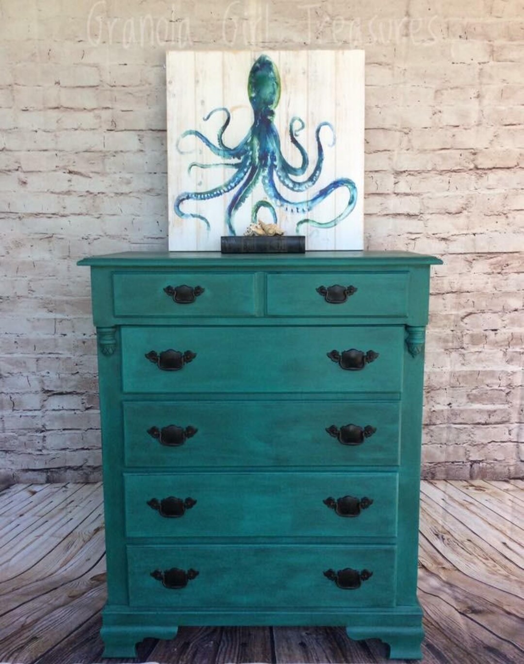 Hand Painted Teal Vintage Dresser, Custom Order - Etsy