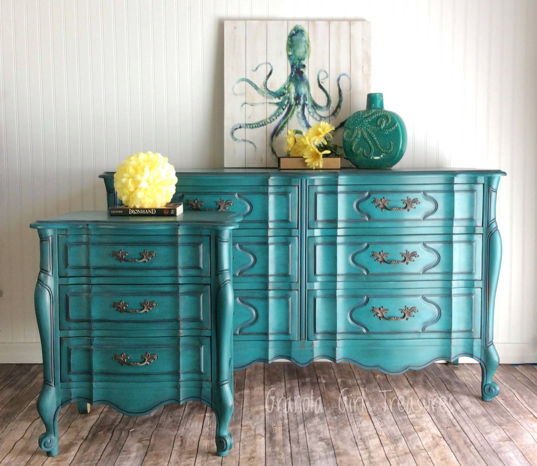 Teal Dresser, French Provincial, Vintage Dresser, Custom Order - Etsy
