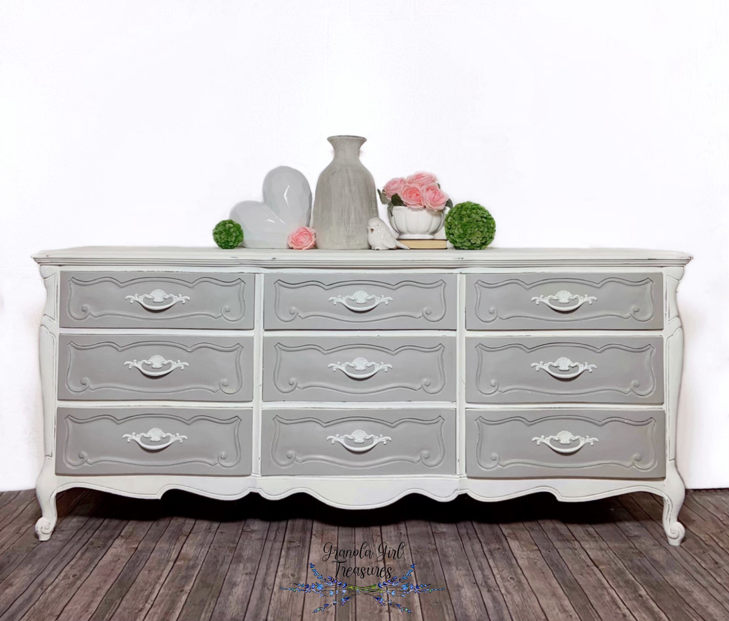 French Provincial Grey White Nine Drawer Dresser Grey Bureau White Credenza Solid Wood Dresser Ready to Ship Custom Order Etsy Canada