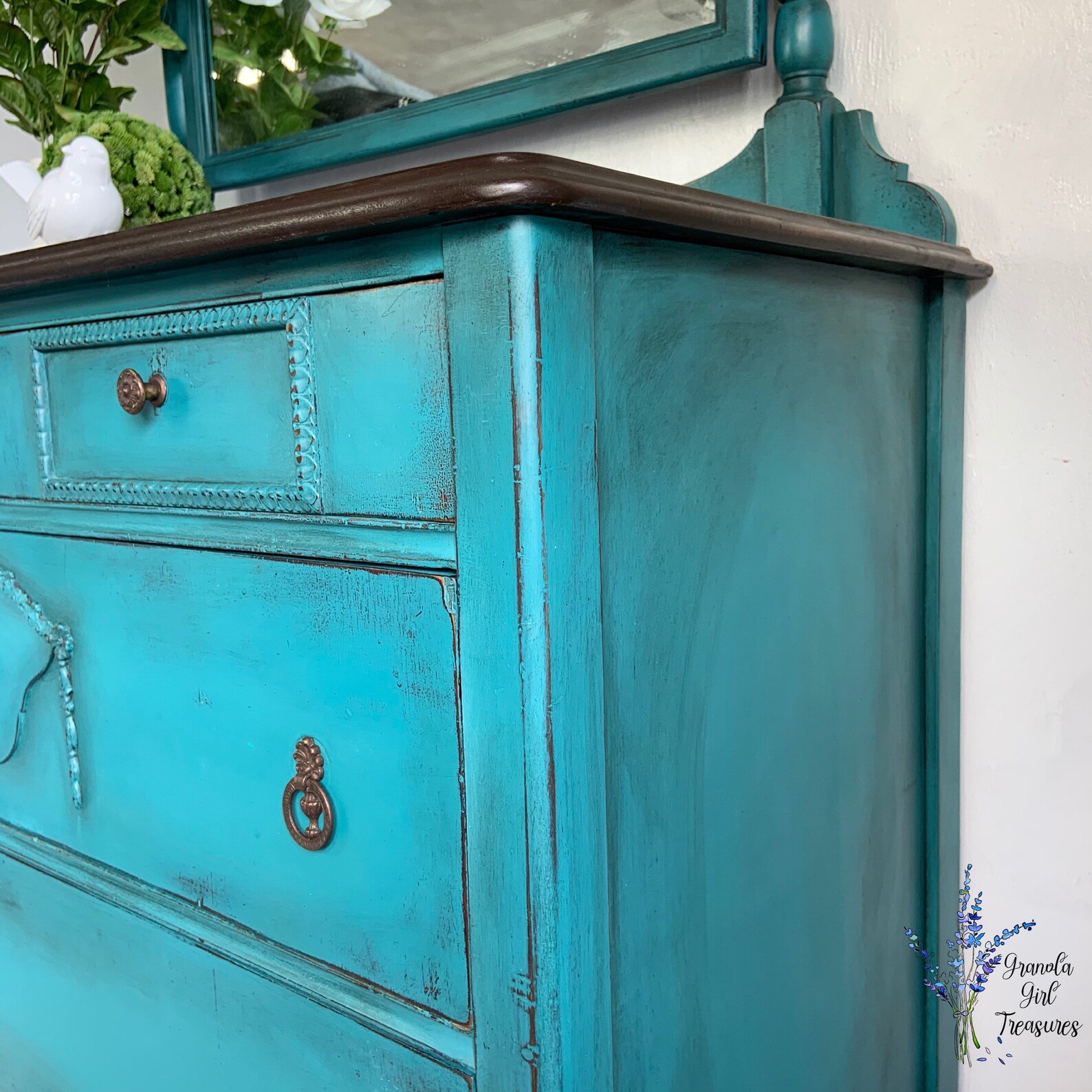 Teal Vintage Dresser, Mirrored Dresser, Custom Order - Etsy