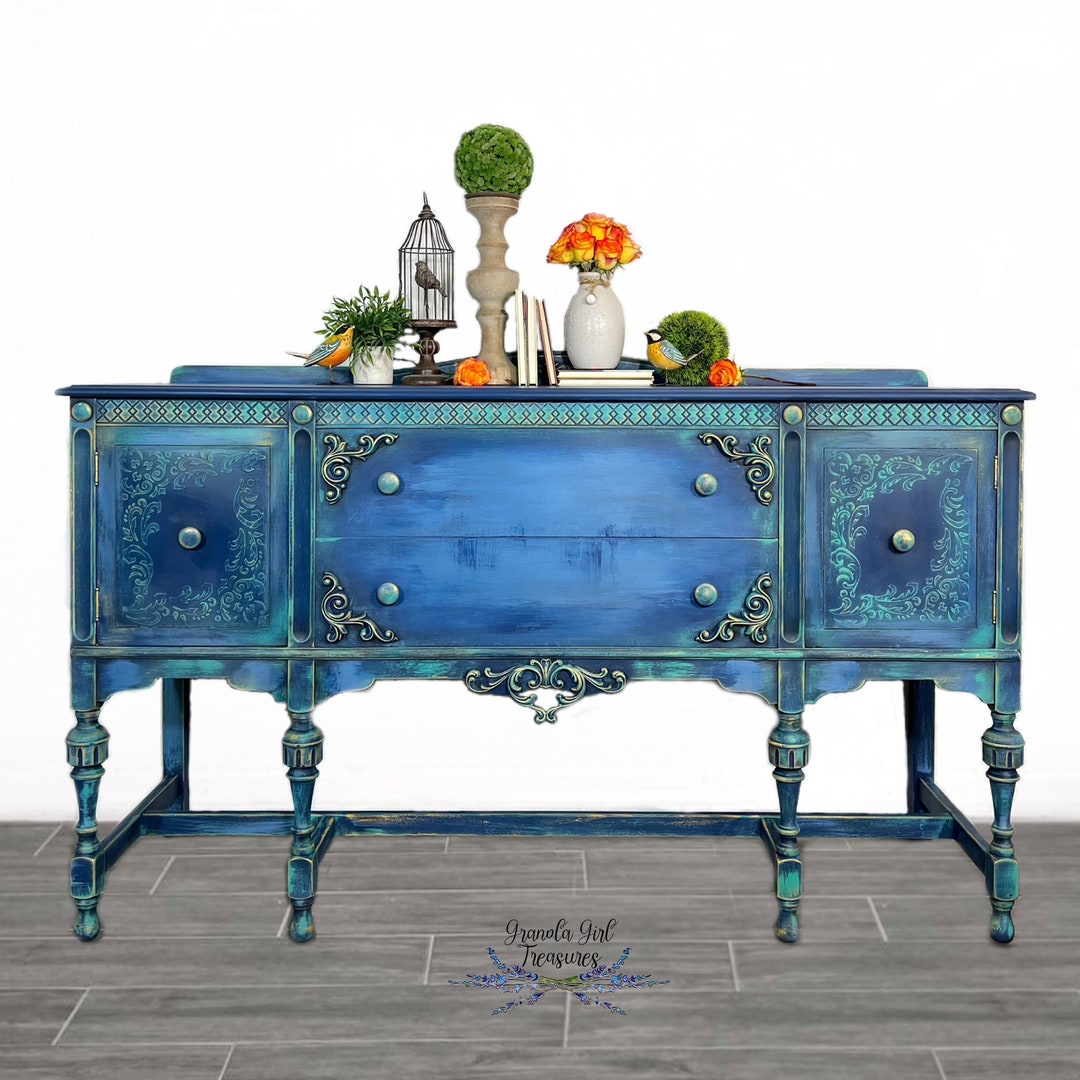 Custom Blue Jacobean Sideboard Buffet - Etsy