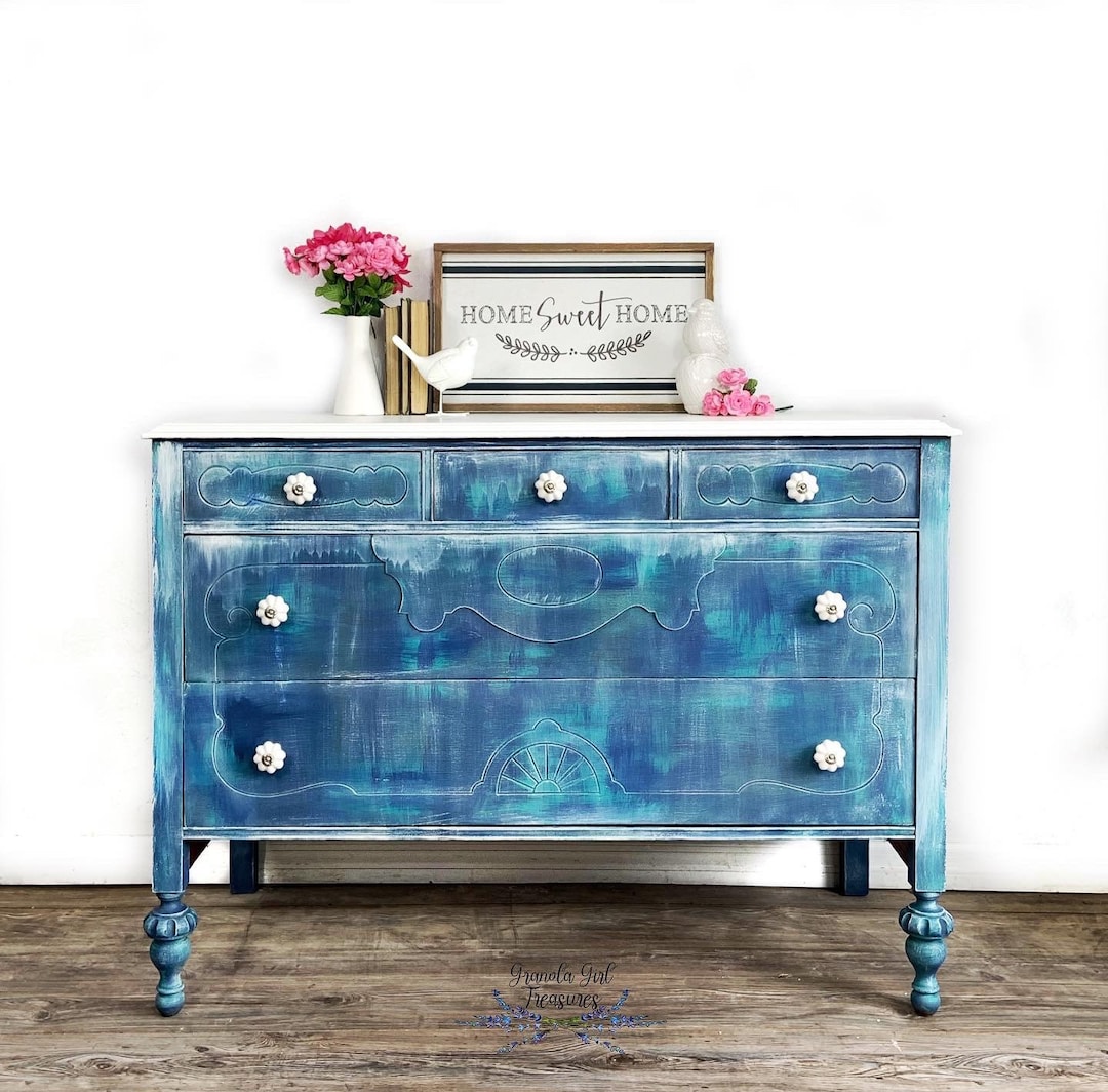 Blue Dresser, Vintage Bureau, Chest, Custom Order - Etsy