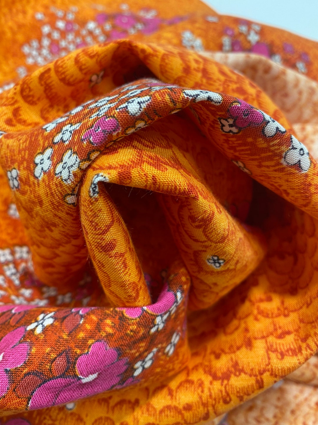Floral Vintage Fabric/ Orange Vintage Fabric/ Floral Printed Fabric - Etsy