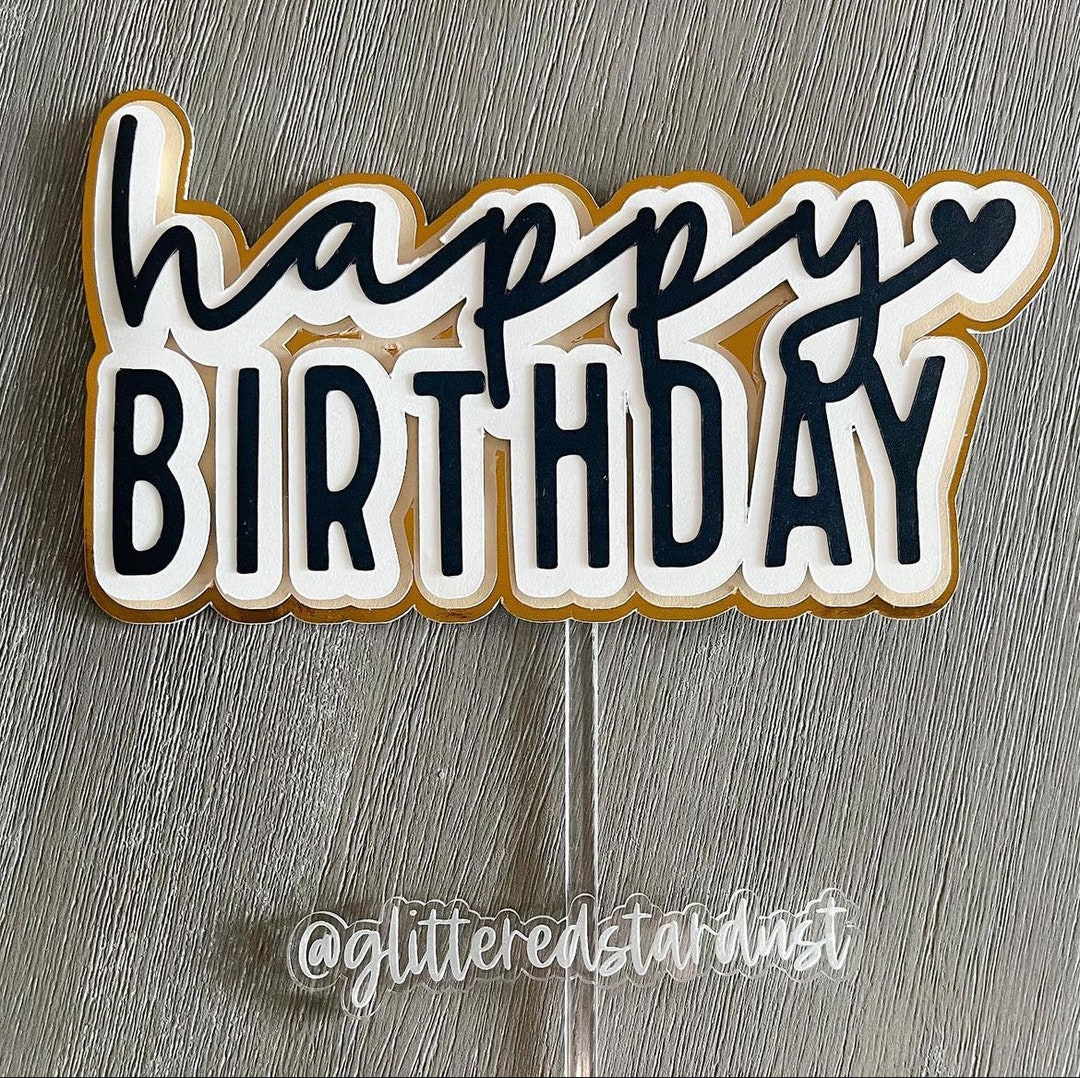 Layered Happy Birthday Cake Topper: Elegant Party Decoration - Etsy