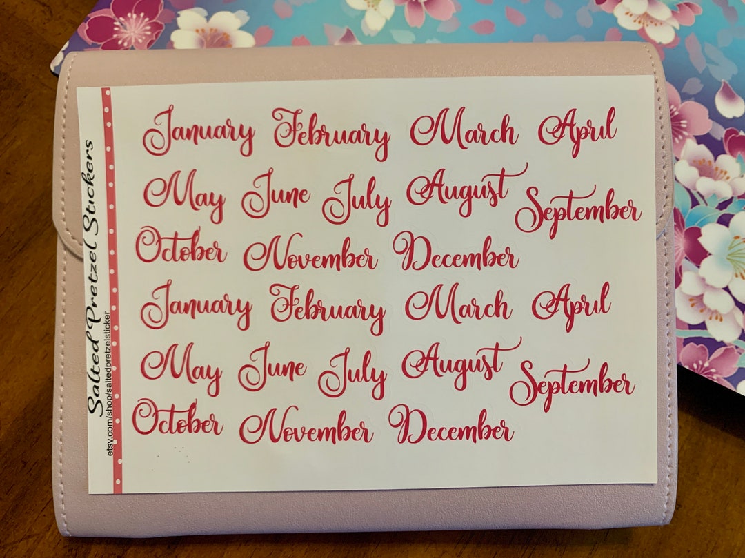 Month Stickers in Pink January Through December (5x7 Sheet) - Etsy