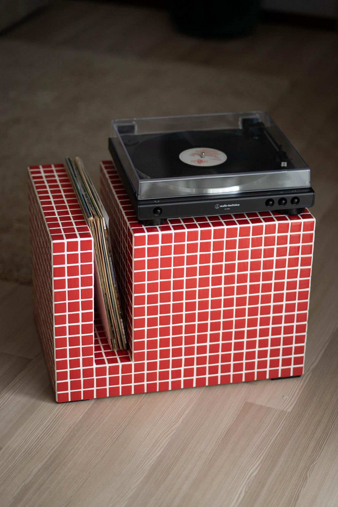 Handcrafted Red Tile Unique Table for Vinyl Side Table - Etsy