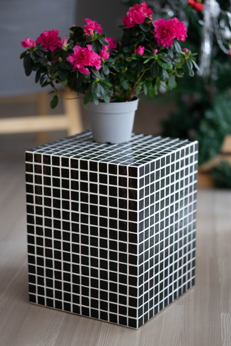 Black Tile Table Tiled Cube Coffee Table Side Table Mosaic Stand 32cm ...
