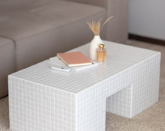 Handcrafted Mosaic Cube Table: Versatile Side Table for Every Room Coffee Table Tile Table White ...
