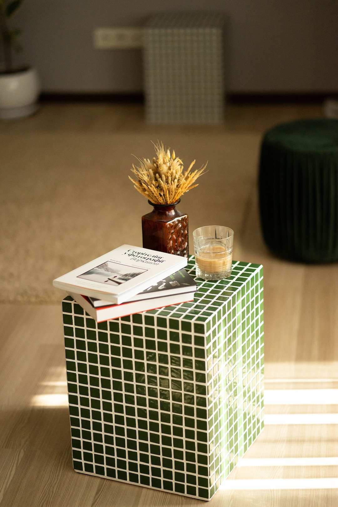 Handcrafted Tiled Cube Table: Mosaic Accent Stand (32cm/12.5") - Etsy