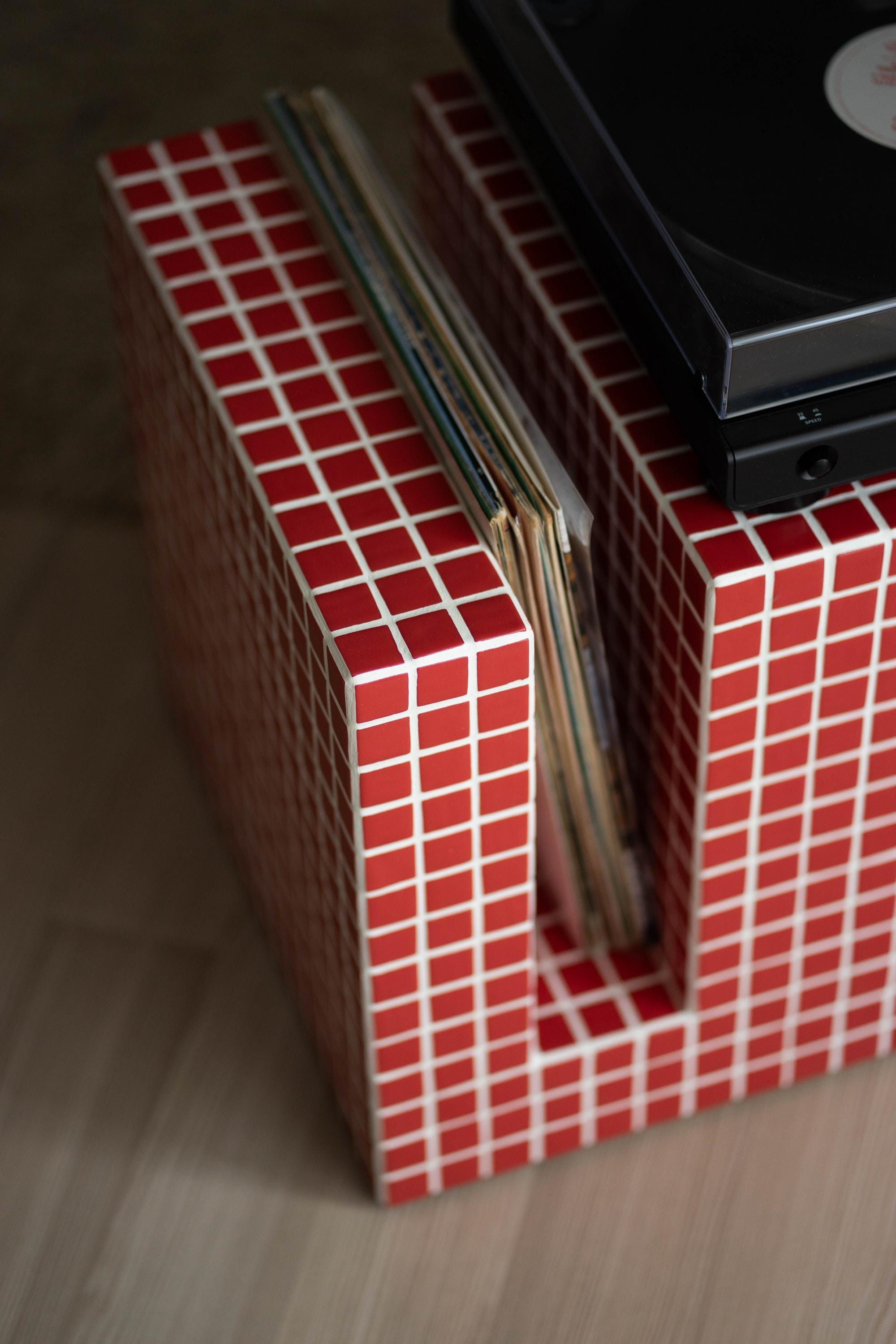 Handcrafted Red Tile Unique Table for Vinyl Side Table - Etsy