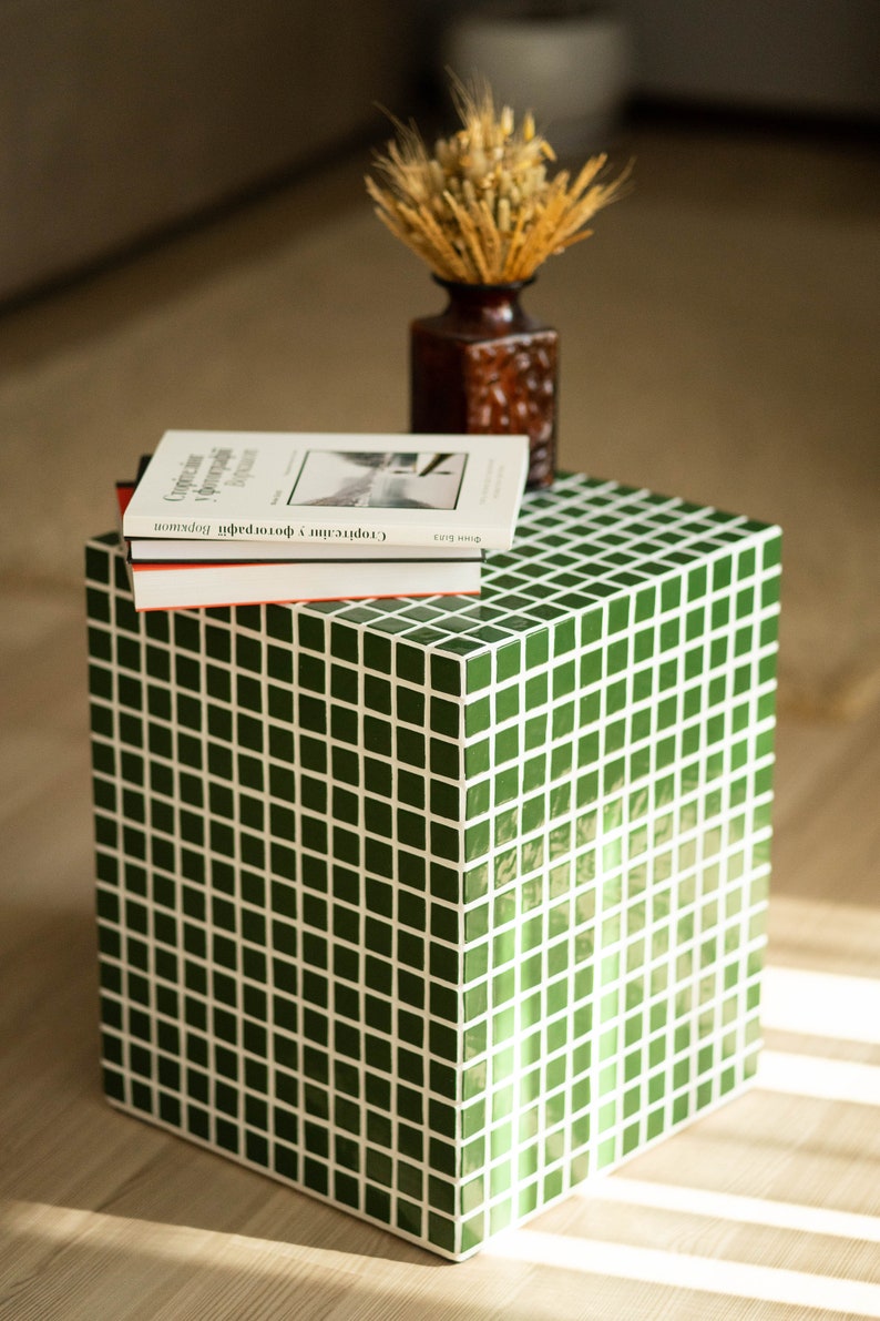 Handcrafted Tiled Cube Table: Mosaic Accent Stand (32cm/12.5") - Etsy