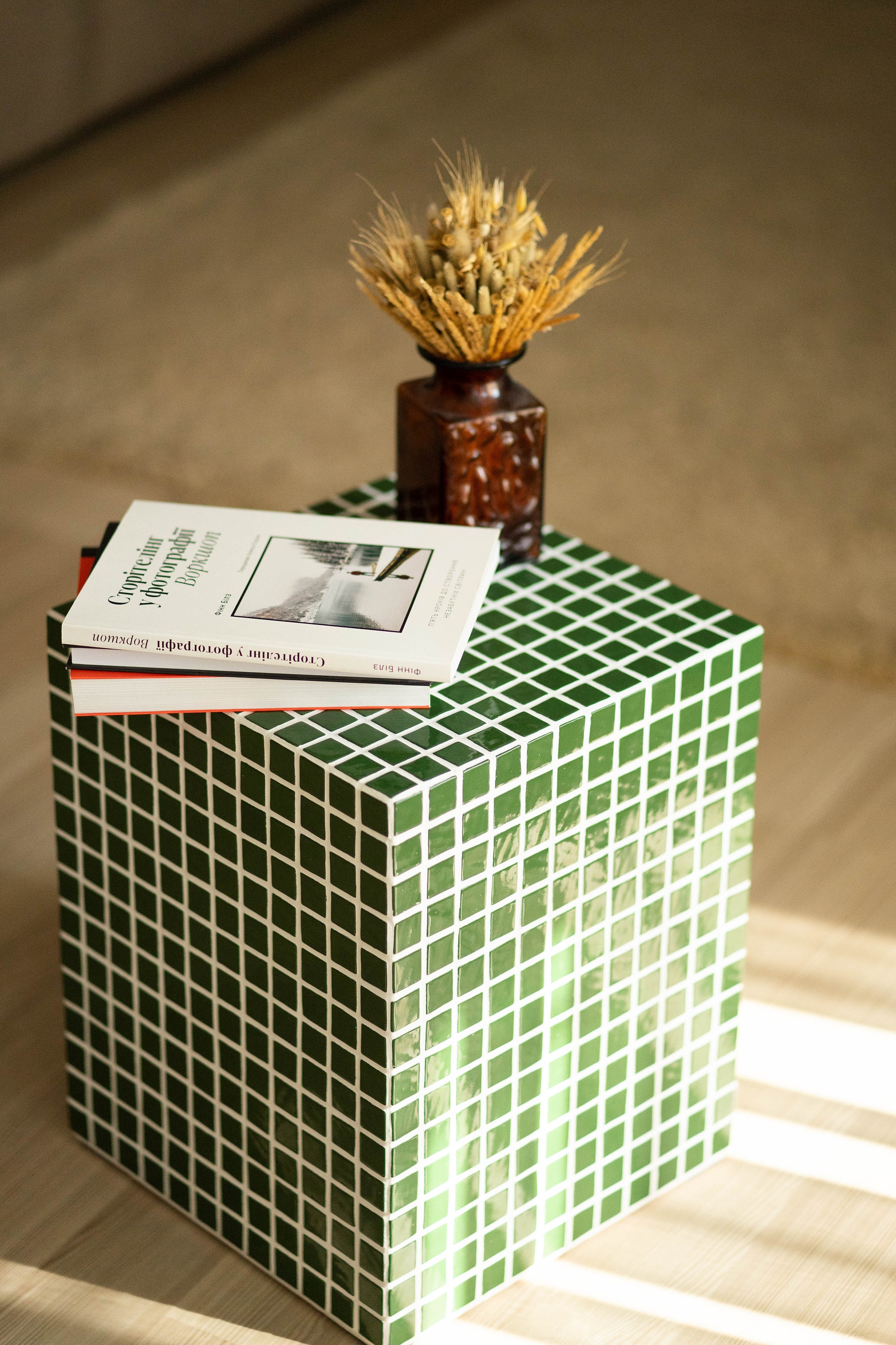 Handcrafted Tiled Cube Table: Mosaic Accent Stand (32cm/12.5") - Etsy