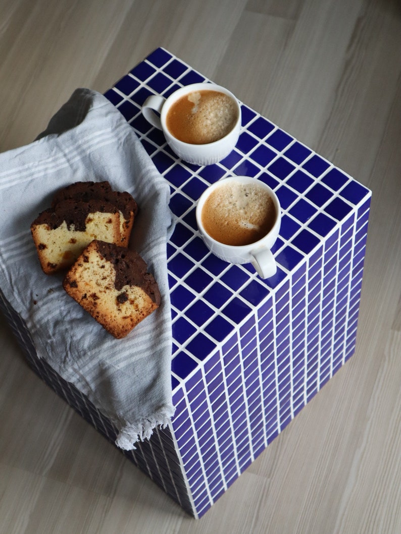 Blue Tile Table Side Table Custom Mosaic Tiled Furniture - Etsy