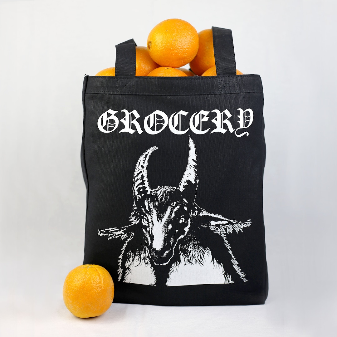GOAT GROCERY TOTE - Reusable Canvas Shopping Bag - Black Metal - Etsy