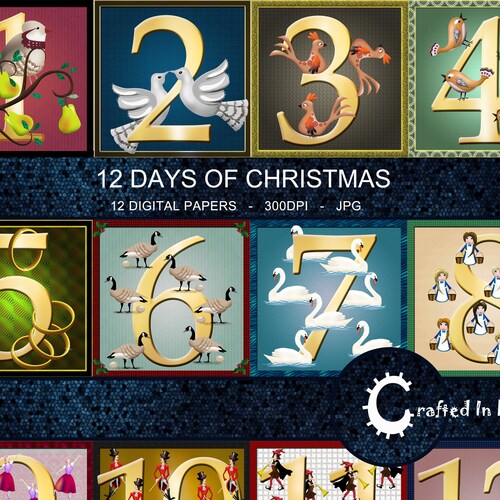 12 DAYS OF CHRISTMAS Digital Printable Collage Sheet - Etsy