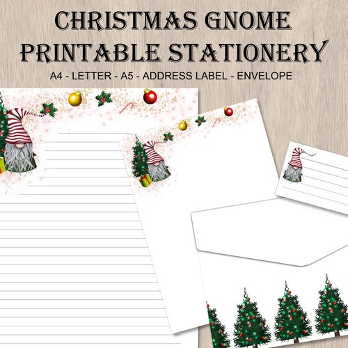 Christmas Gnome Printable Stationery Set Digital Letter - Etsy