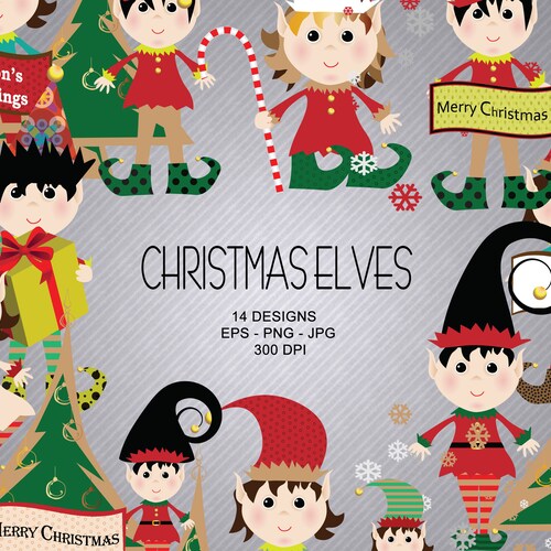 Christmas Elves Clipart Santa's Workshop Elf Clip Art - Etsy