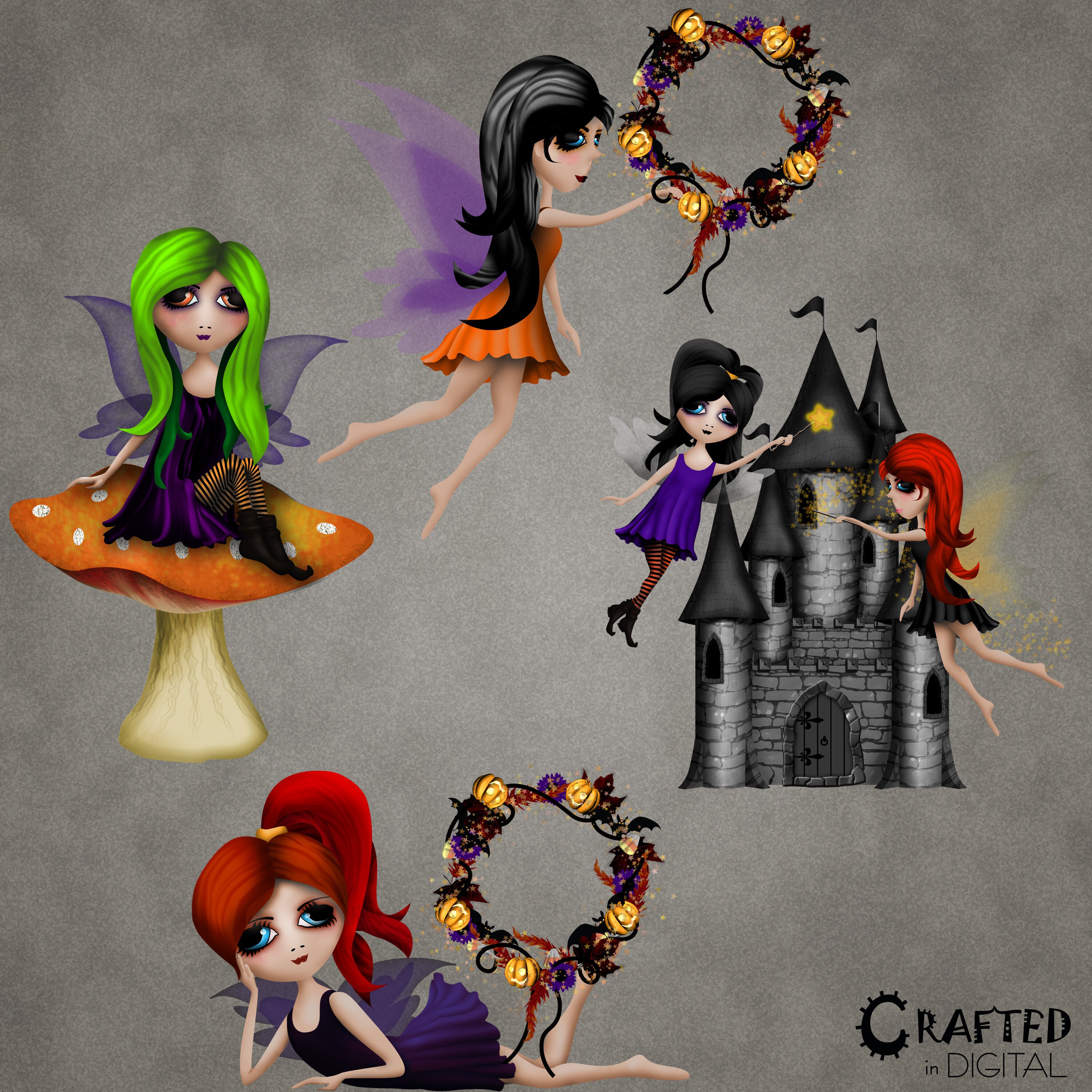 Halloween Fairies Clipart Collection | Etsy