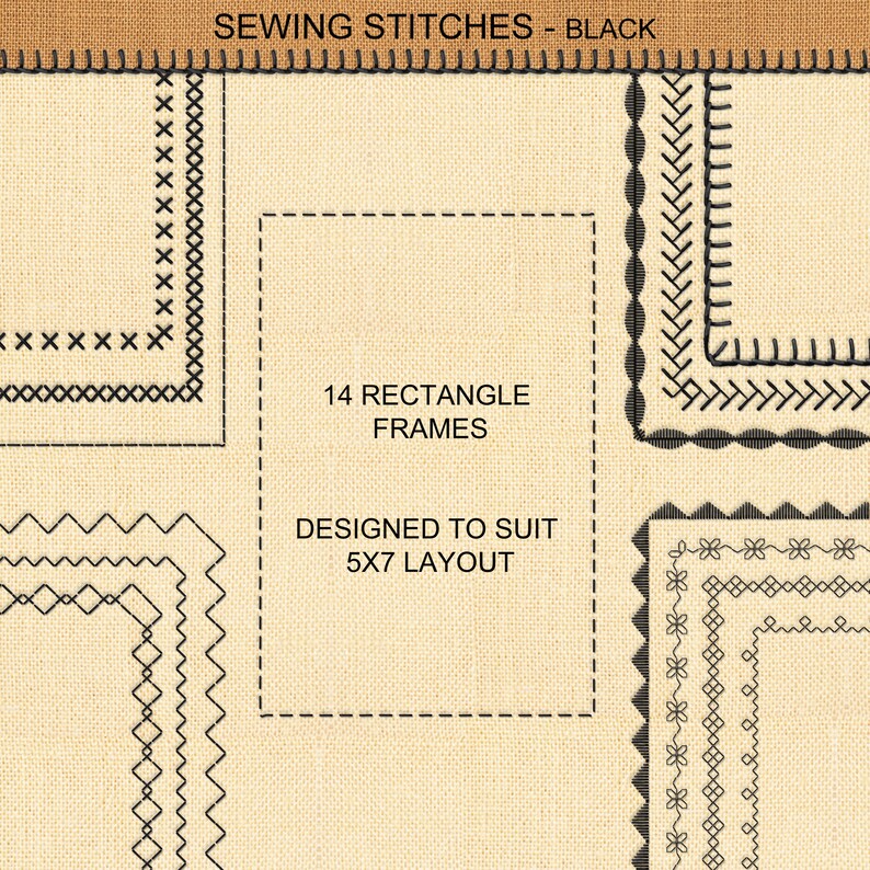 Sewing Stitches in Black - 56 Straight, Curved, Rectangle and Heart ...