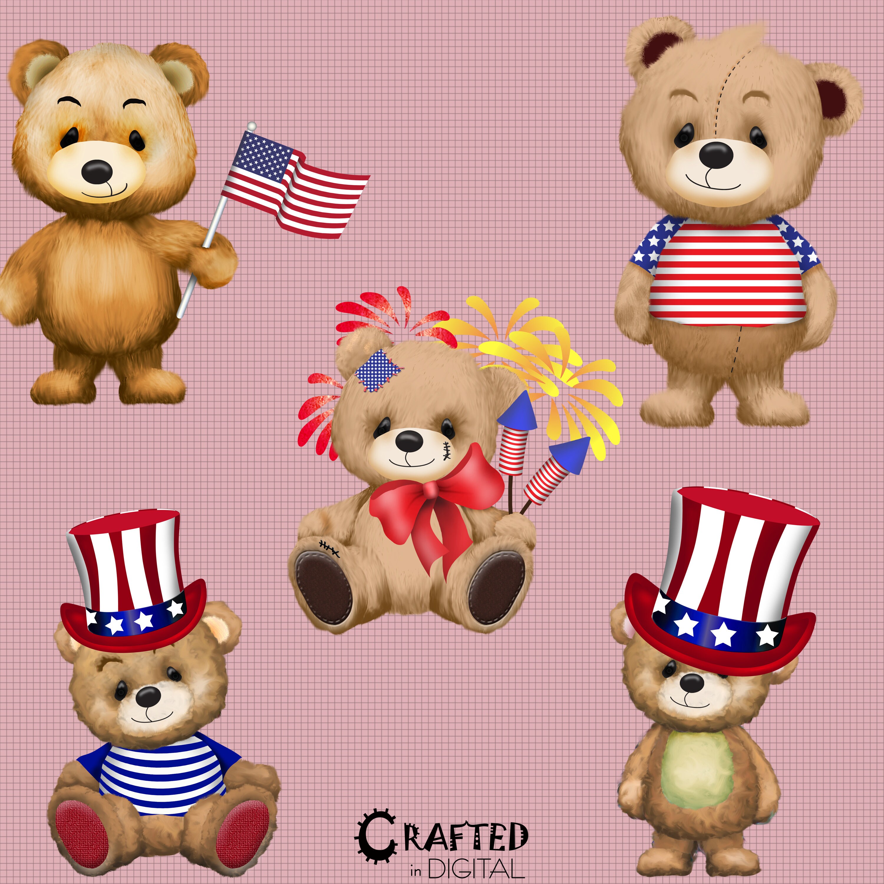Patriot Bears American Patriotic & 4th of July Clipart | Etsy