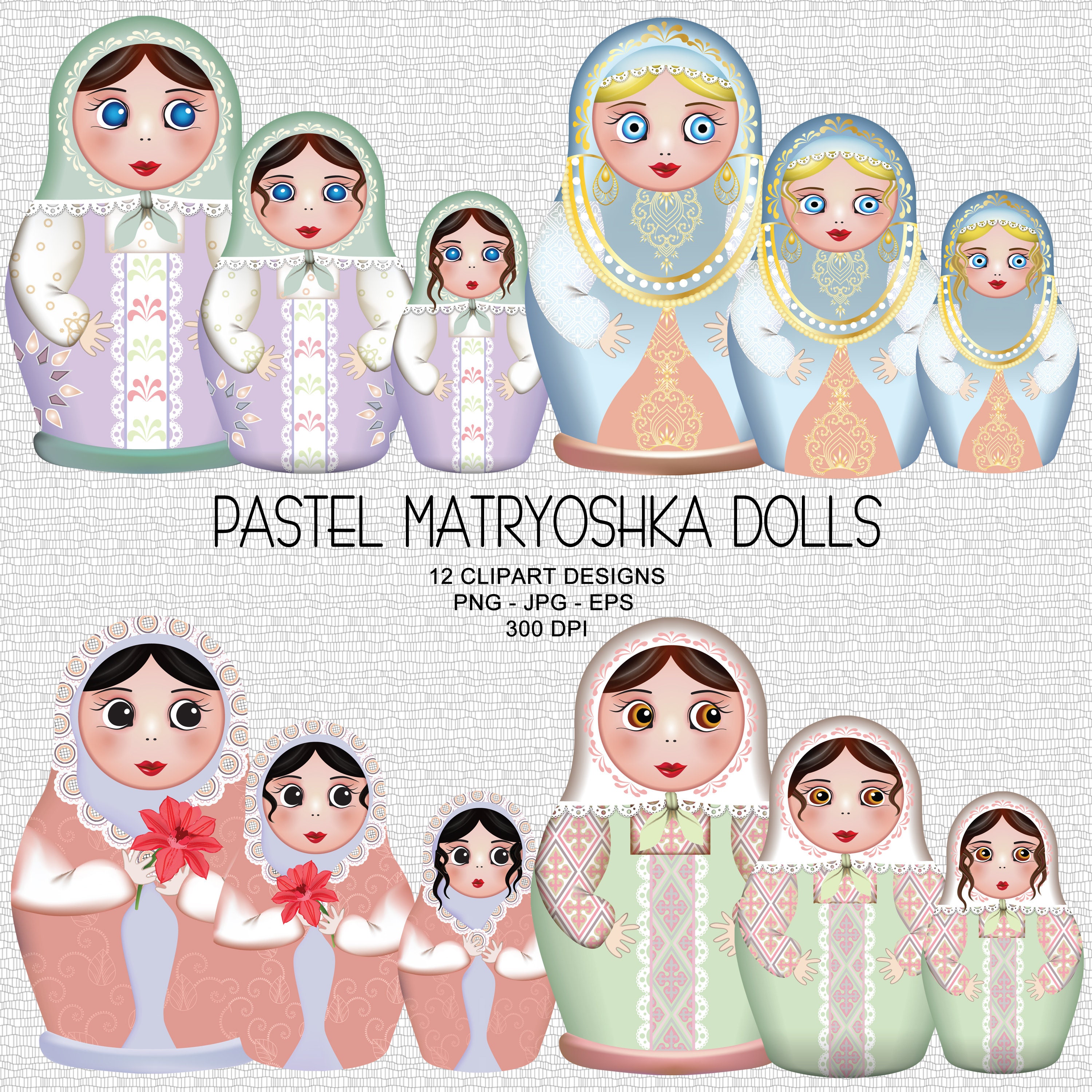 Pastel Matryoshka Dolls Russian Babushka Dolls Vector Clipart | Etsy