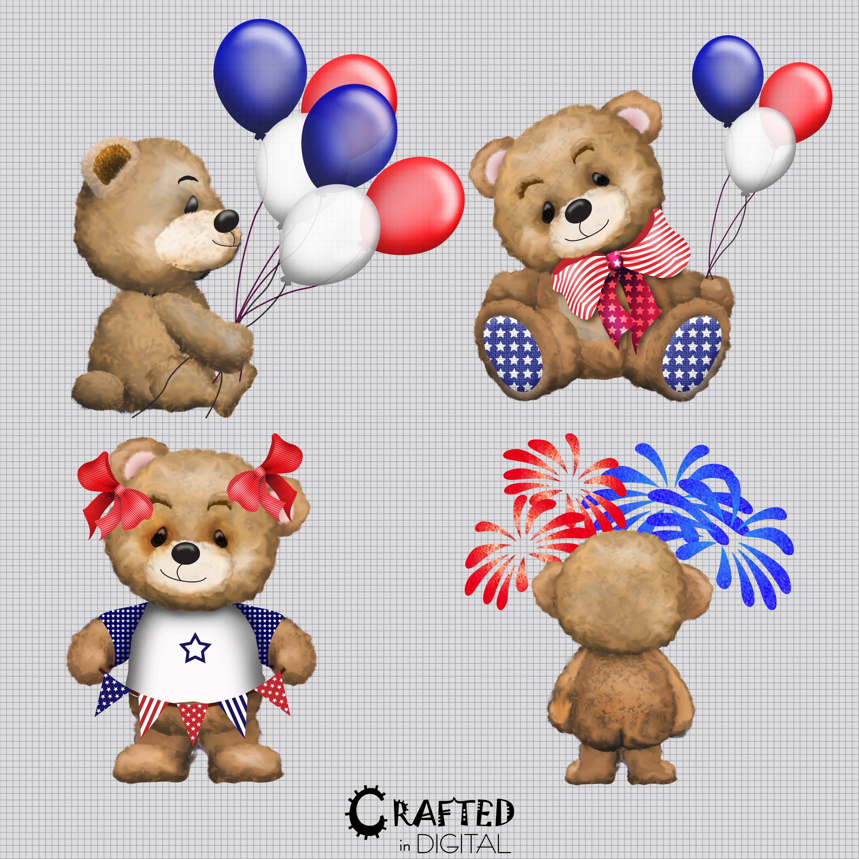 Patriot Bears - American Patriotic & 4th of July Clipart Collection - Etsy