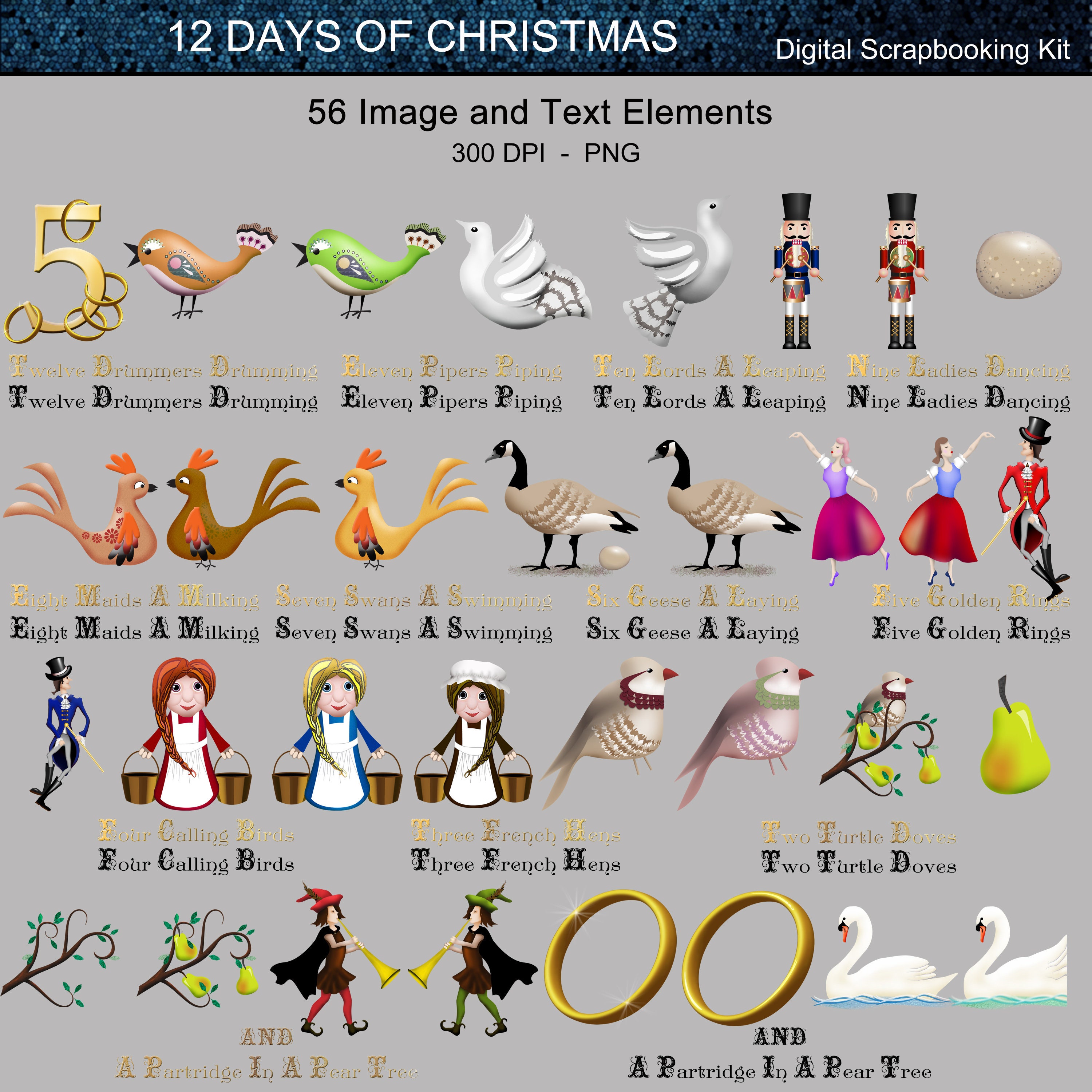 12 Days of Christmas 125 Backgrounds Frames and Image - Etsy Australia