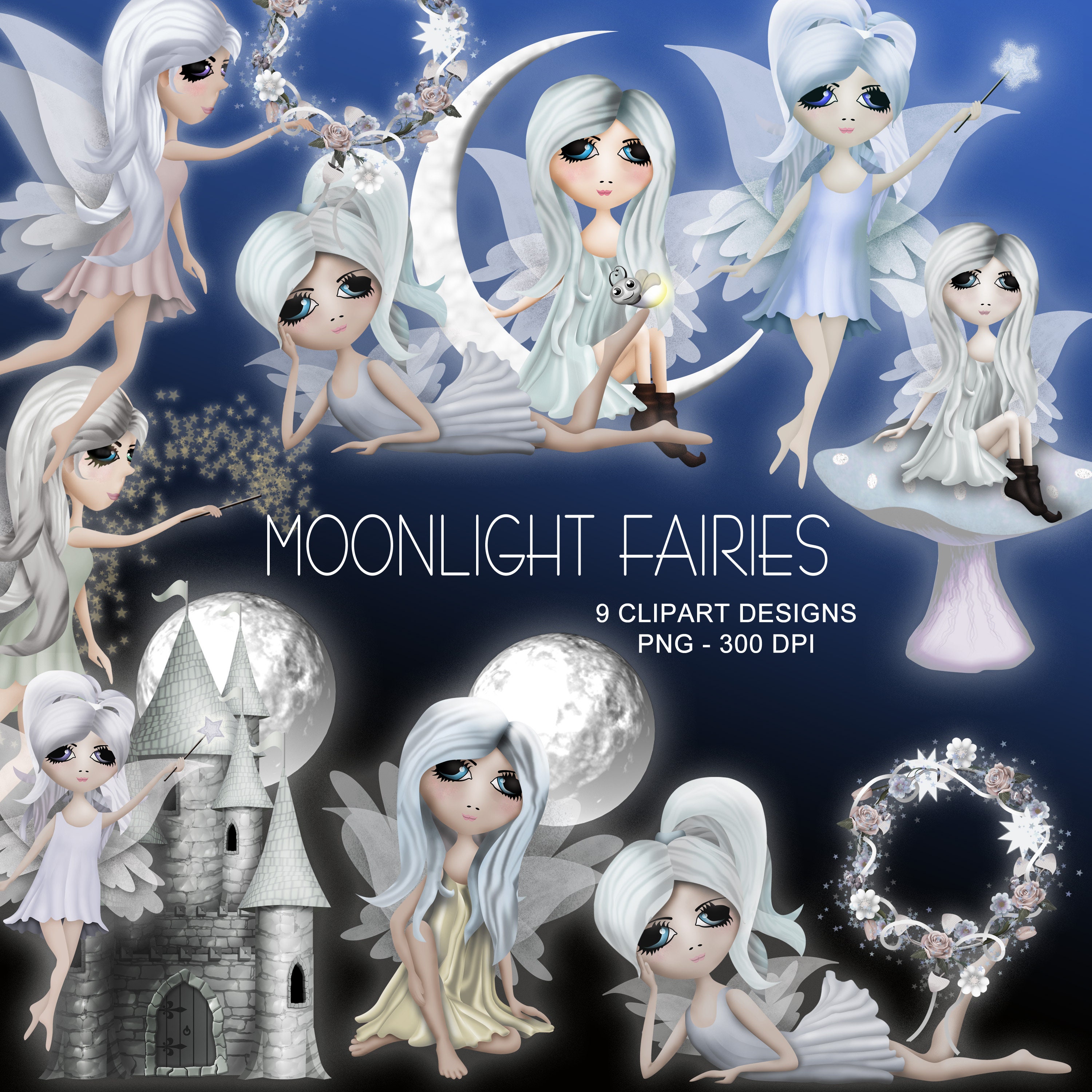 Moonlight Fairies Clipart Collection - Etsy