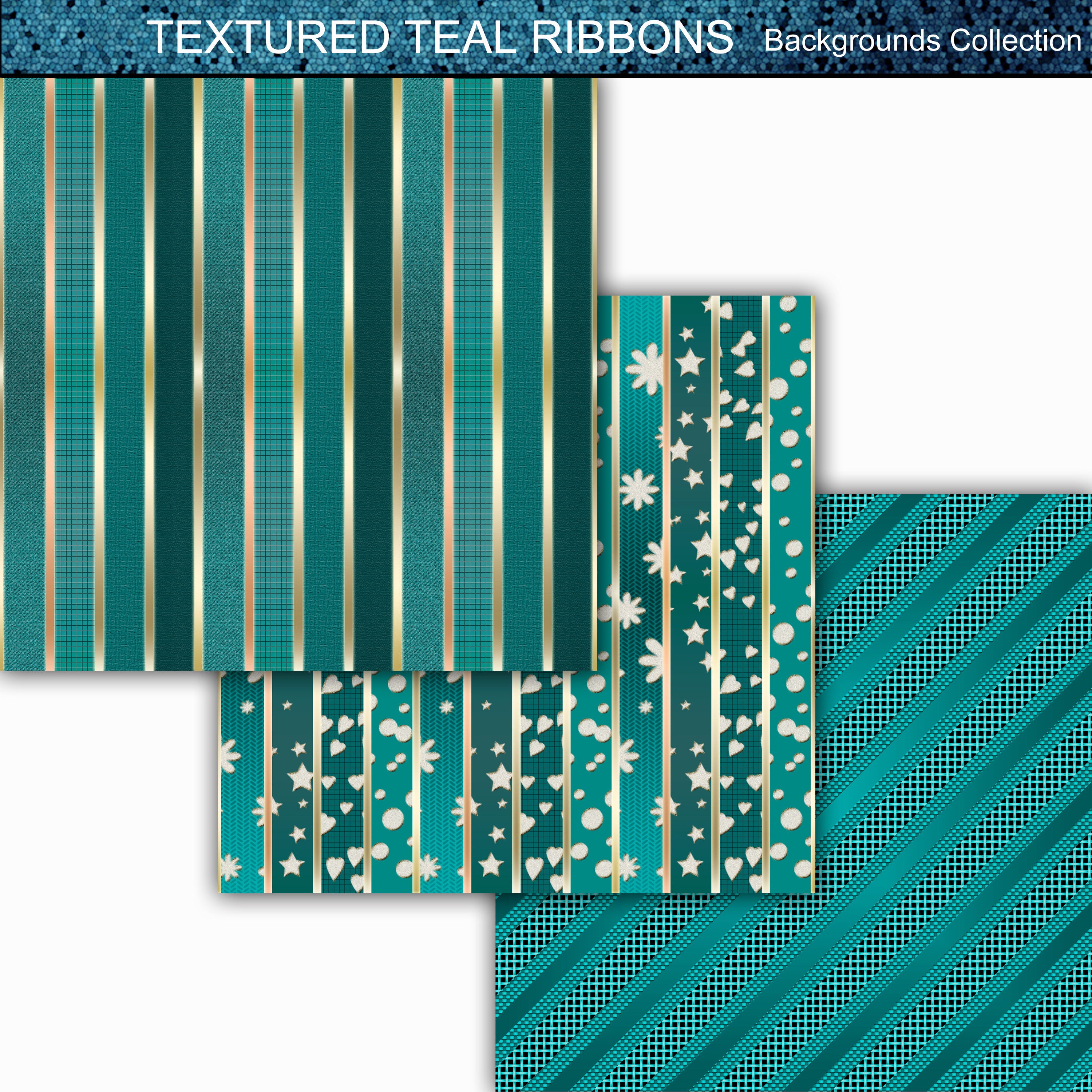 Teal Ribbons - 16 Seamless Striped, Wavy, Textured Ribbon Digital ...