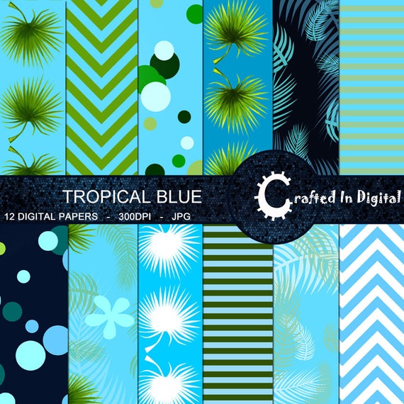 Tropical Blue Digital Paper Collection 12x12 | Etsy