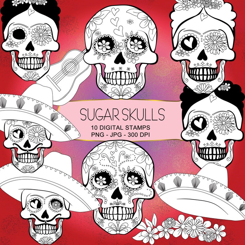 Sugar Skulls Digital Stamps - Day of the Dead Digistamp Collection - Etsy