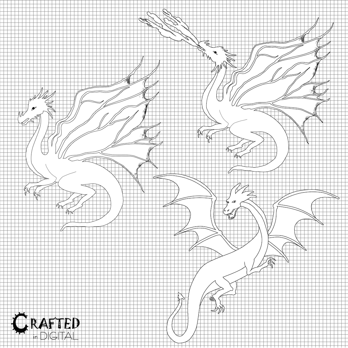 Fantasy Dragons Digital Stamps - Dragons Digistamp Collection - Etsy