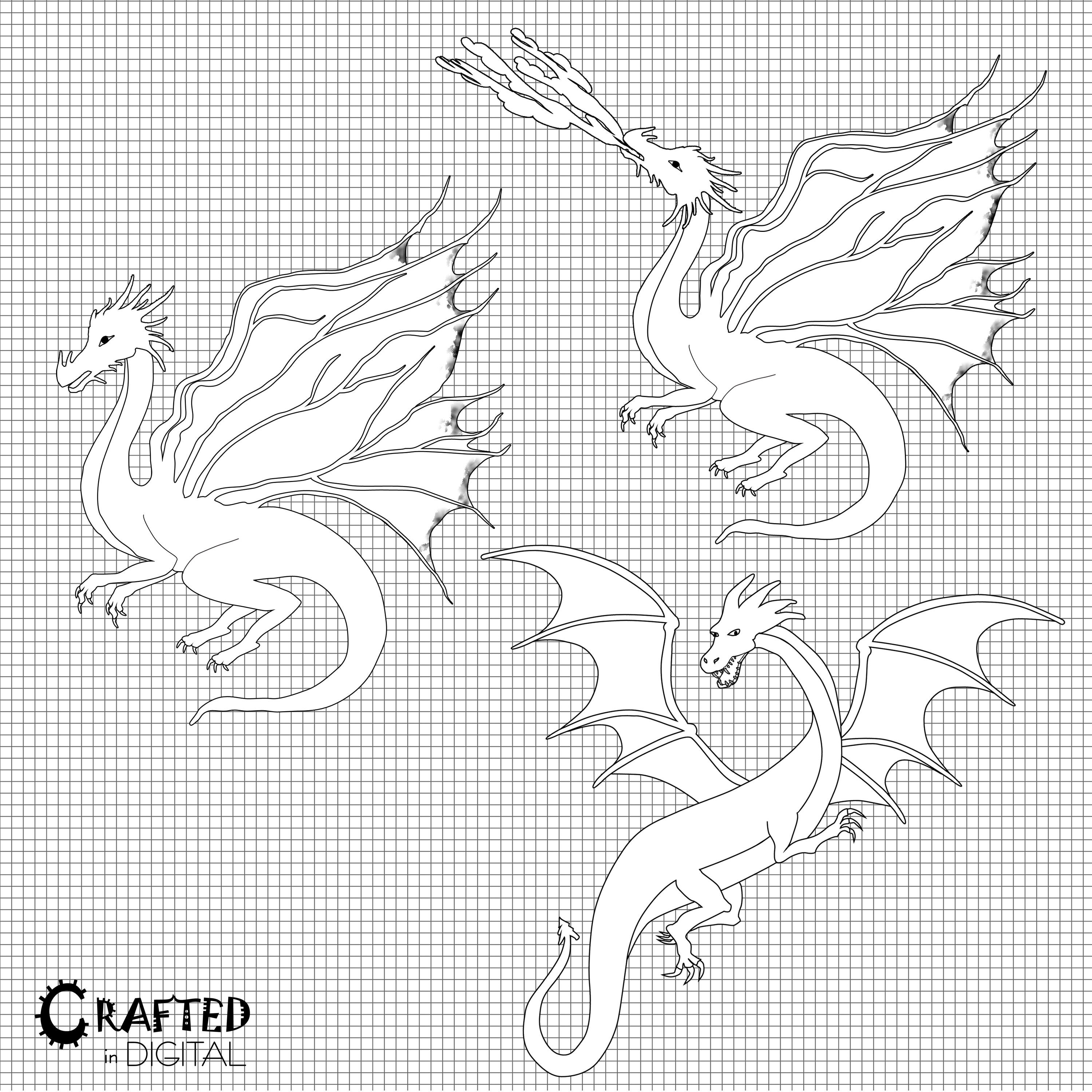 Fantasy Dragons Digital Stamps - Dragons Digistamp Collection - Etsy