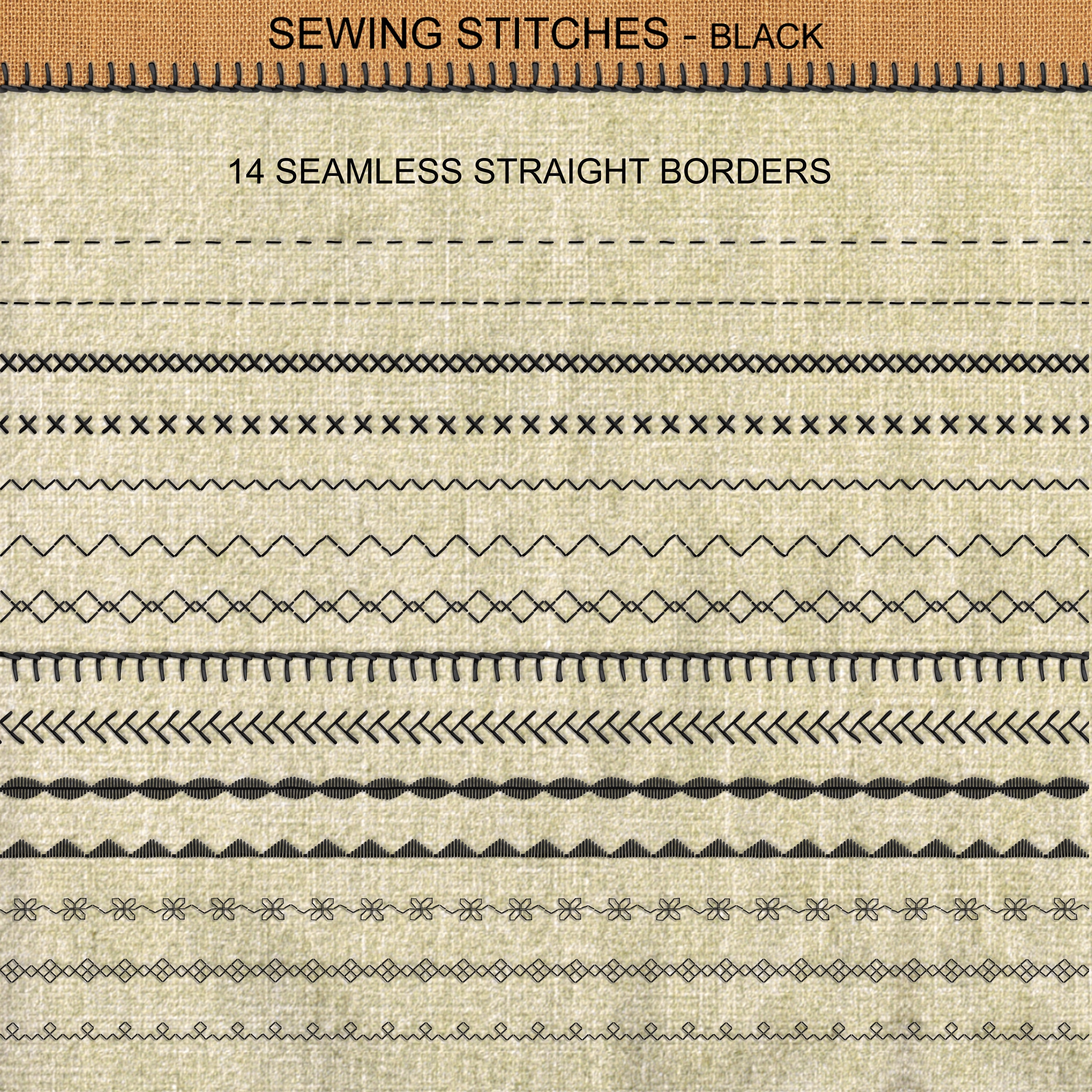 Sewing Stitches in Black - 56 Straight, Curved, Rectangle and Heart ...