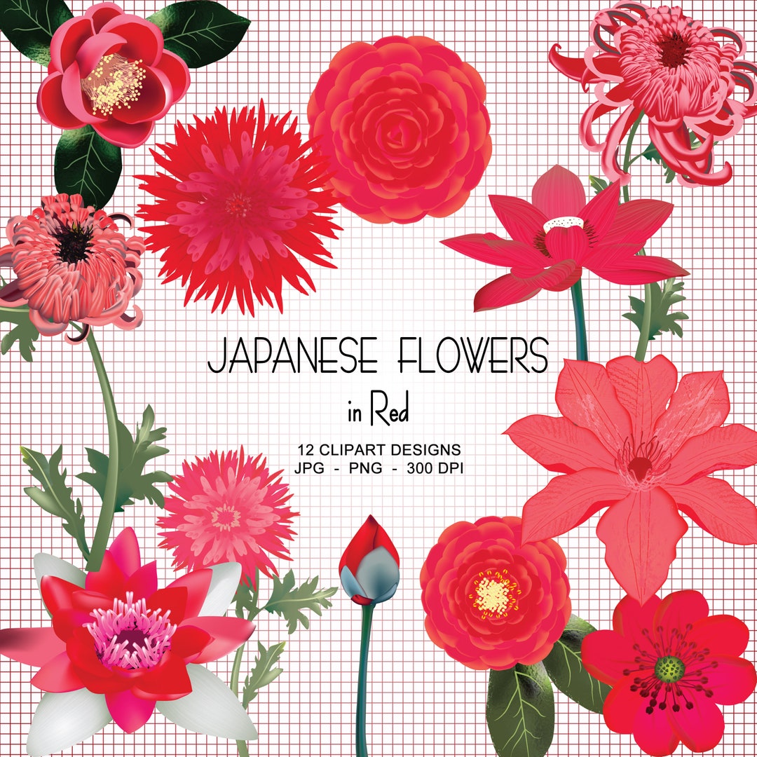 Red Japanese Flower Clipart Collection - Etsy