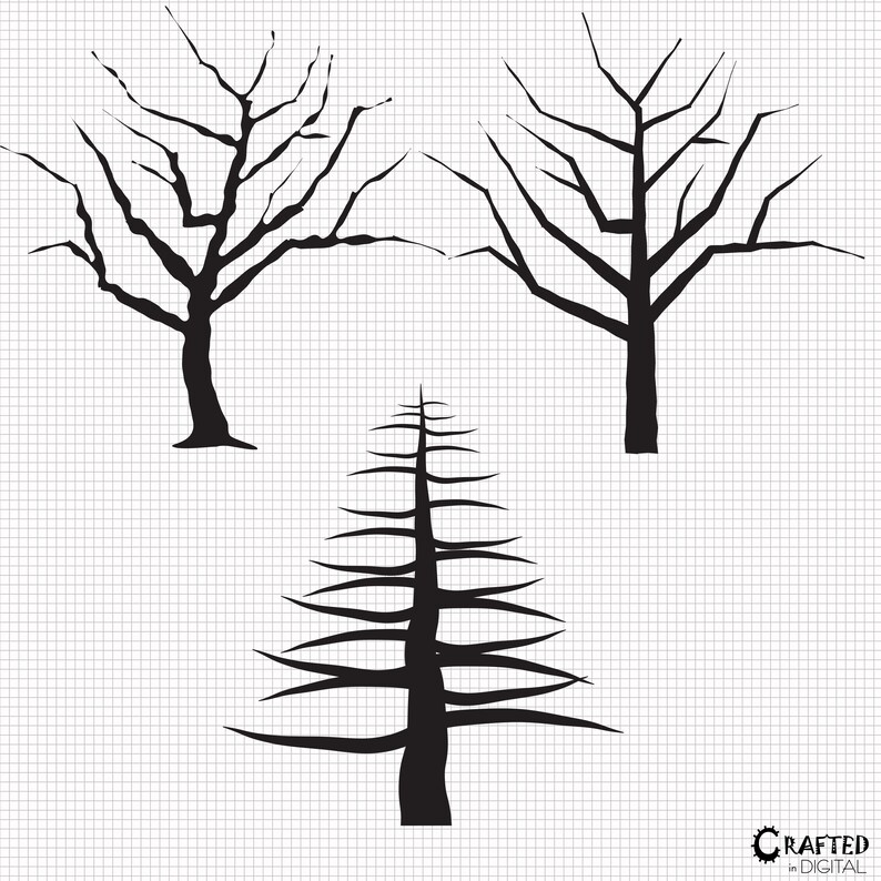 Stylized Bare Tree Silhouettes Collection Modern Trees - Etsy