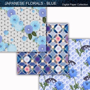 Japanese Florals in Blue - Digital Paper Collection 12x12 - Etsy Australia