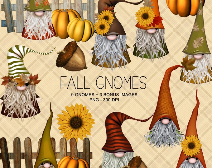 Autumn Gnomes Fall Gnomes Fall Clipart Collection - Etsy