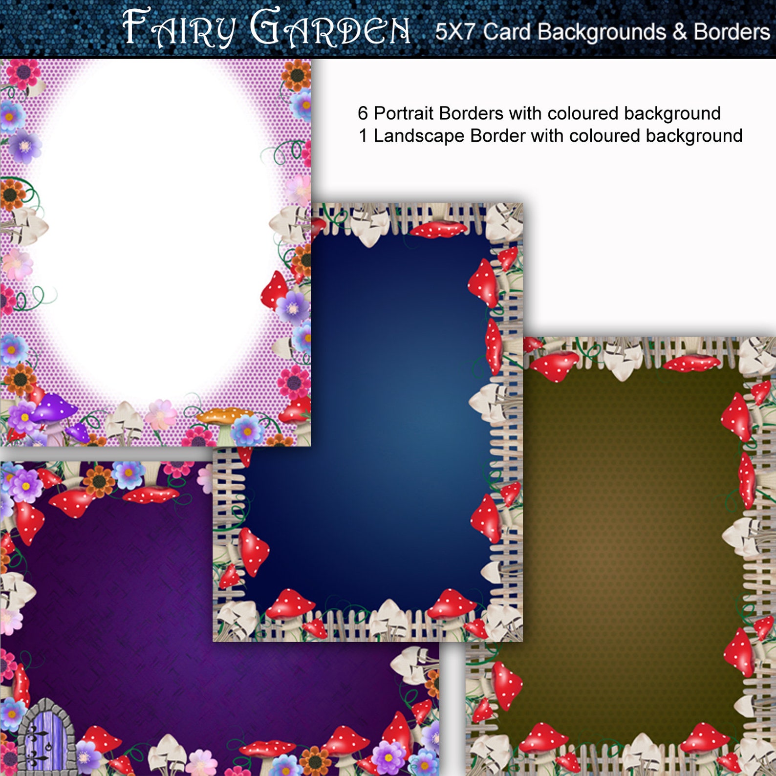 5x7 Fairy Garden Card Backgrounds Borders and Transparent - Etsy