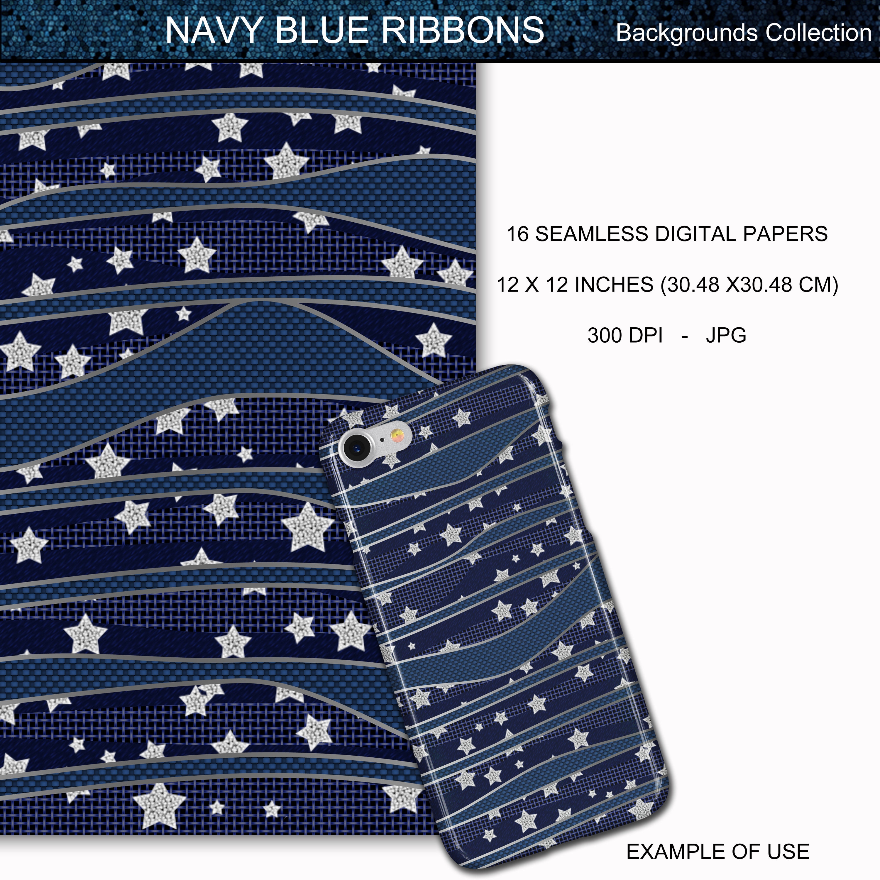 Navy Blue Ribbons 16 Seamless navy and gold striped wavy | Etsy