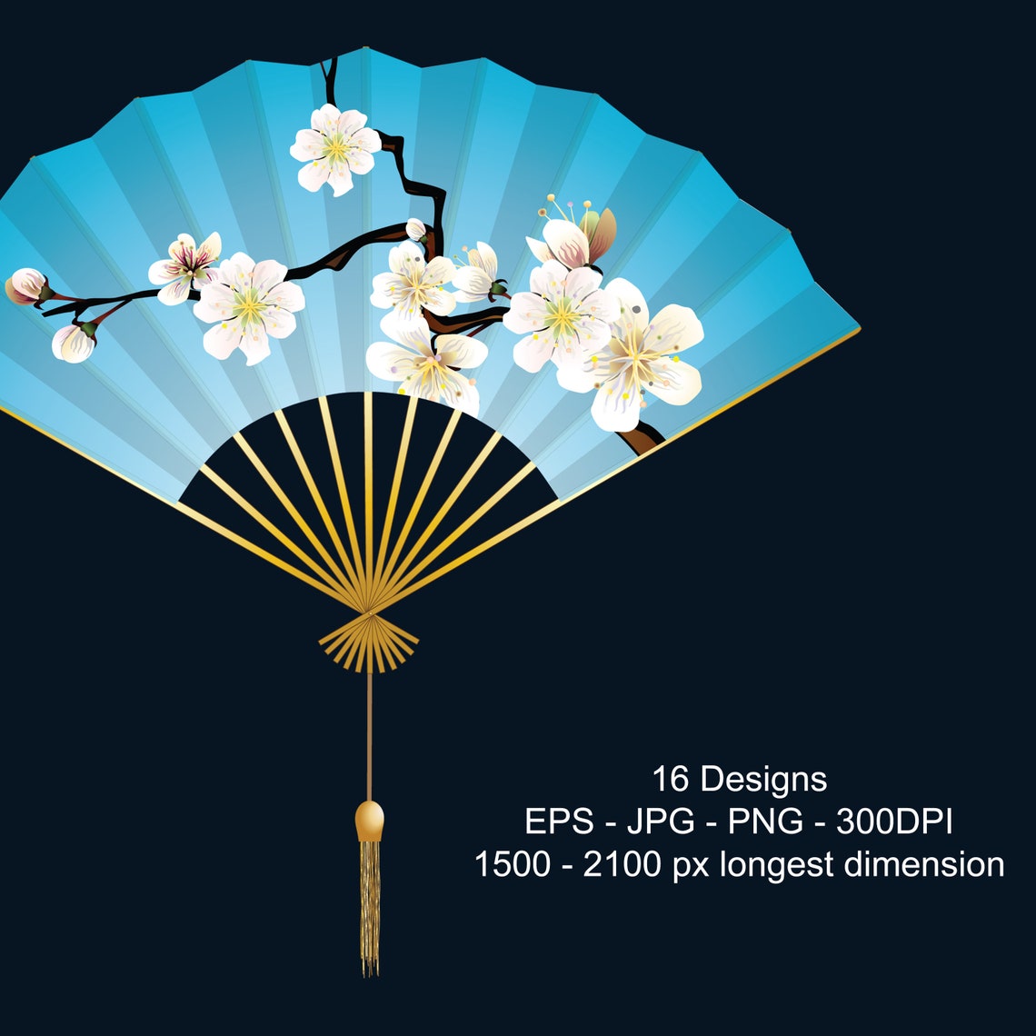 Blue Coloured Japanese Fans Clipart Collection | Etsy