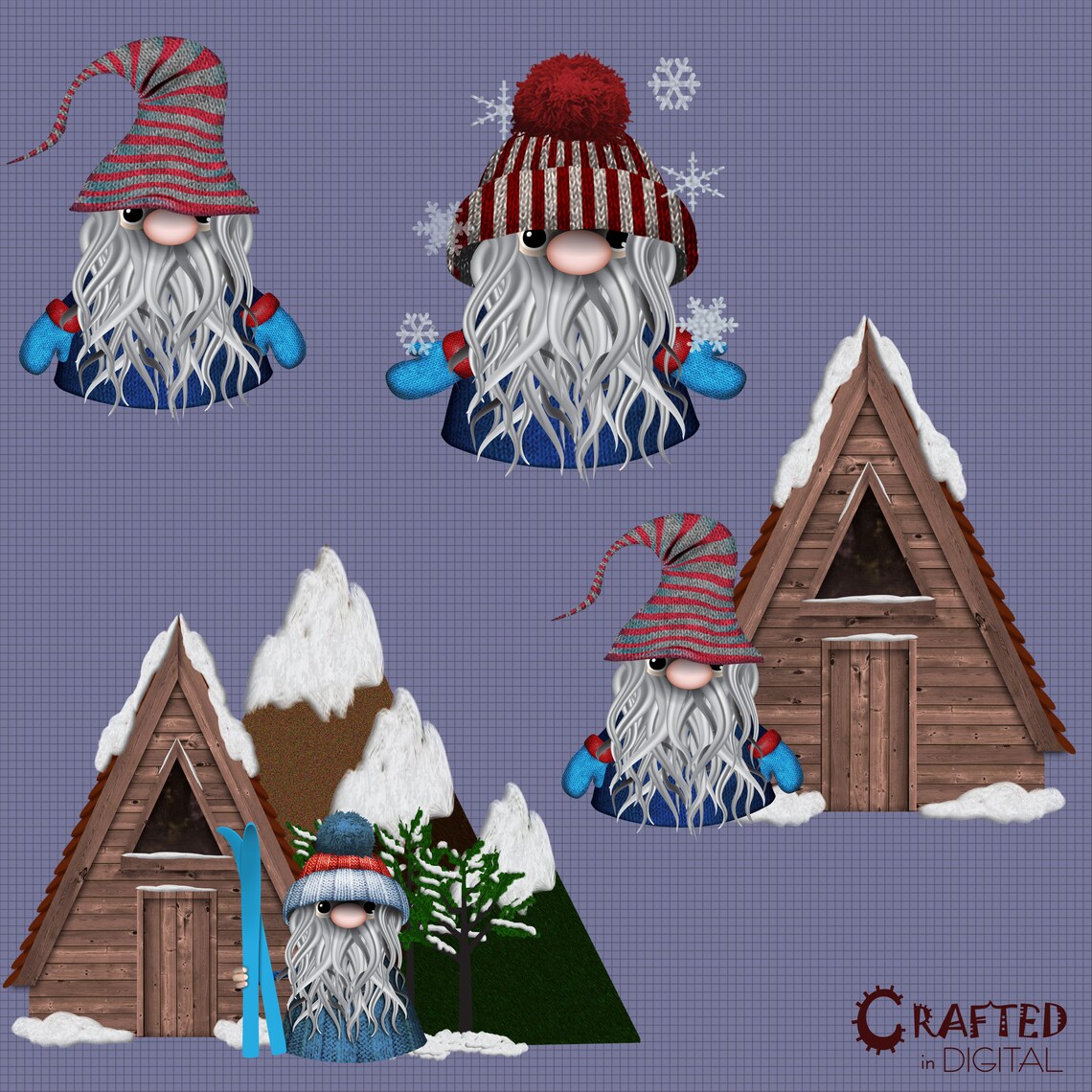 Winter Gnomes Skis Hats Mittens and Snow Gnome Clipart - Etsy