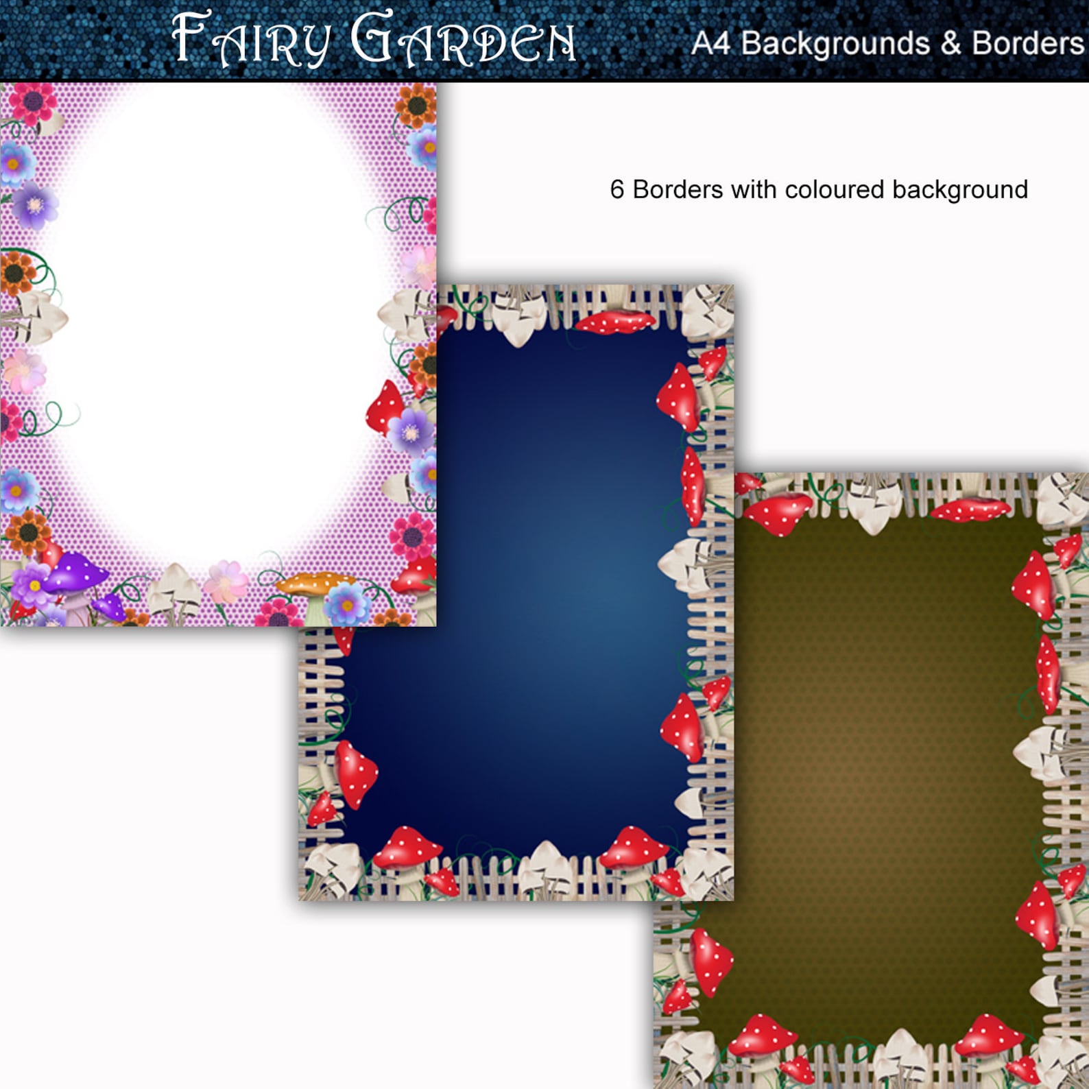 A4 Fairy Garden Backgrounds, Borders and Transparent Frames. A4 Digital ...