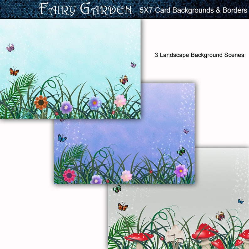 5x7 Fairy Garden Card Backgrounds Borders and Transparent | Etsy