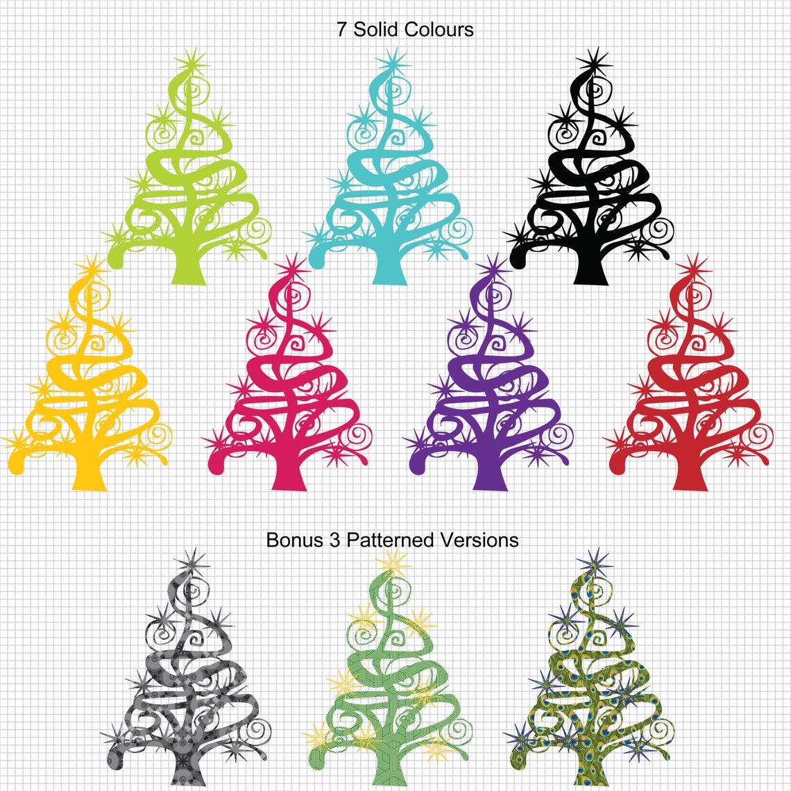 Crazy Wavy Christmas Trees Modern Christmas Trees Vector | Etsy