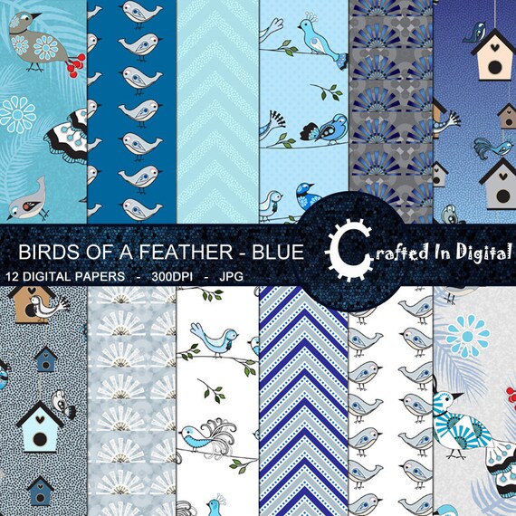 Birds Of A Feather in Blue Digital Paper Collection 12x12 | Etsy