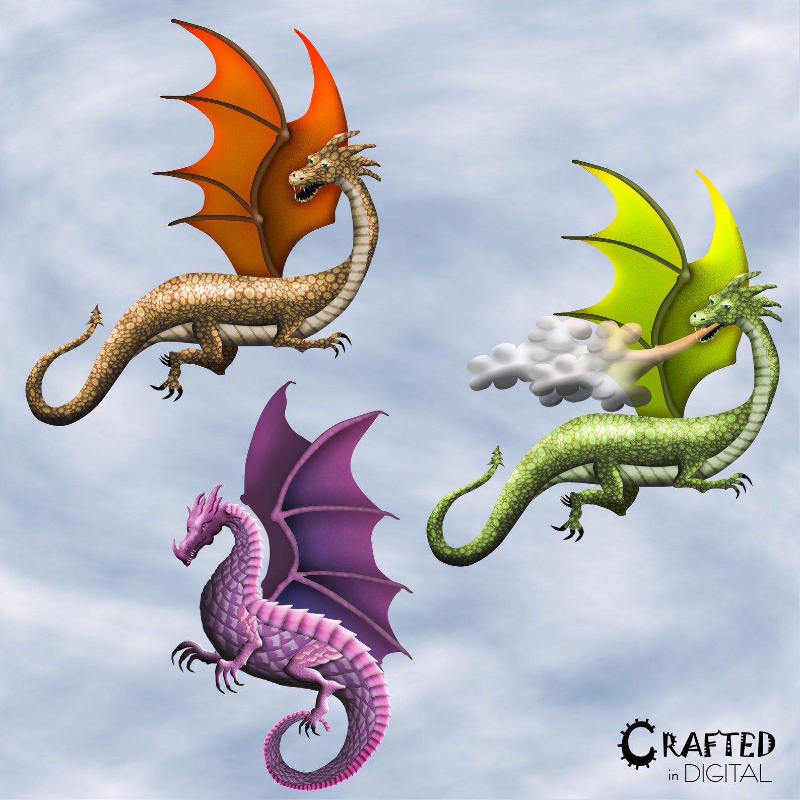 Fantasy Dragons Clipart Collection | Etsy