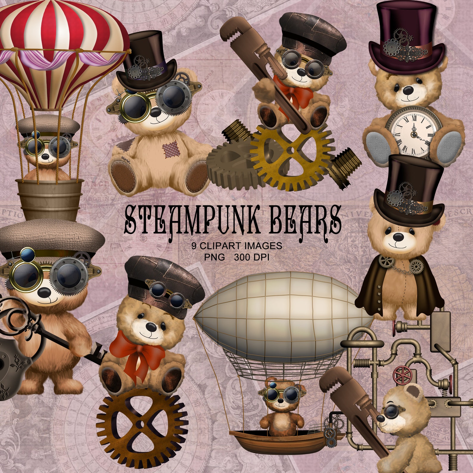 Steampunk Bears Clipart Collection - Etsy UK